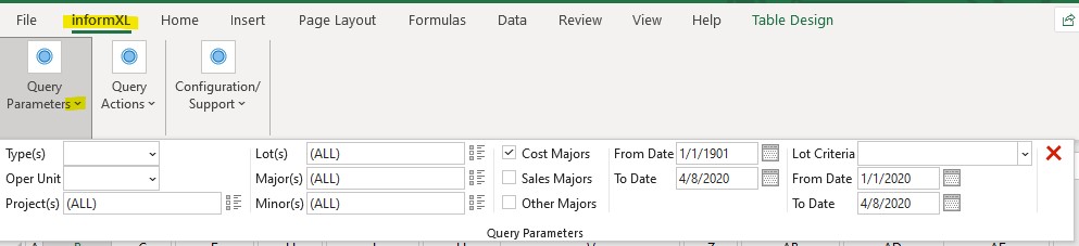 Why Cant I See The Informxl Ribbon Parameters In My Analyzer Informxl